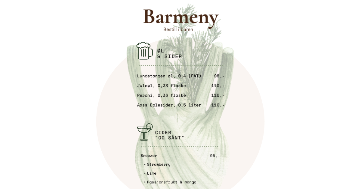 Barmeny Konosør - bestill i baren